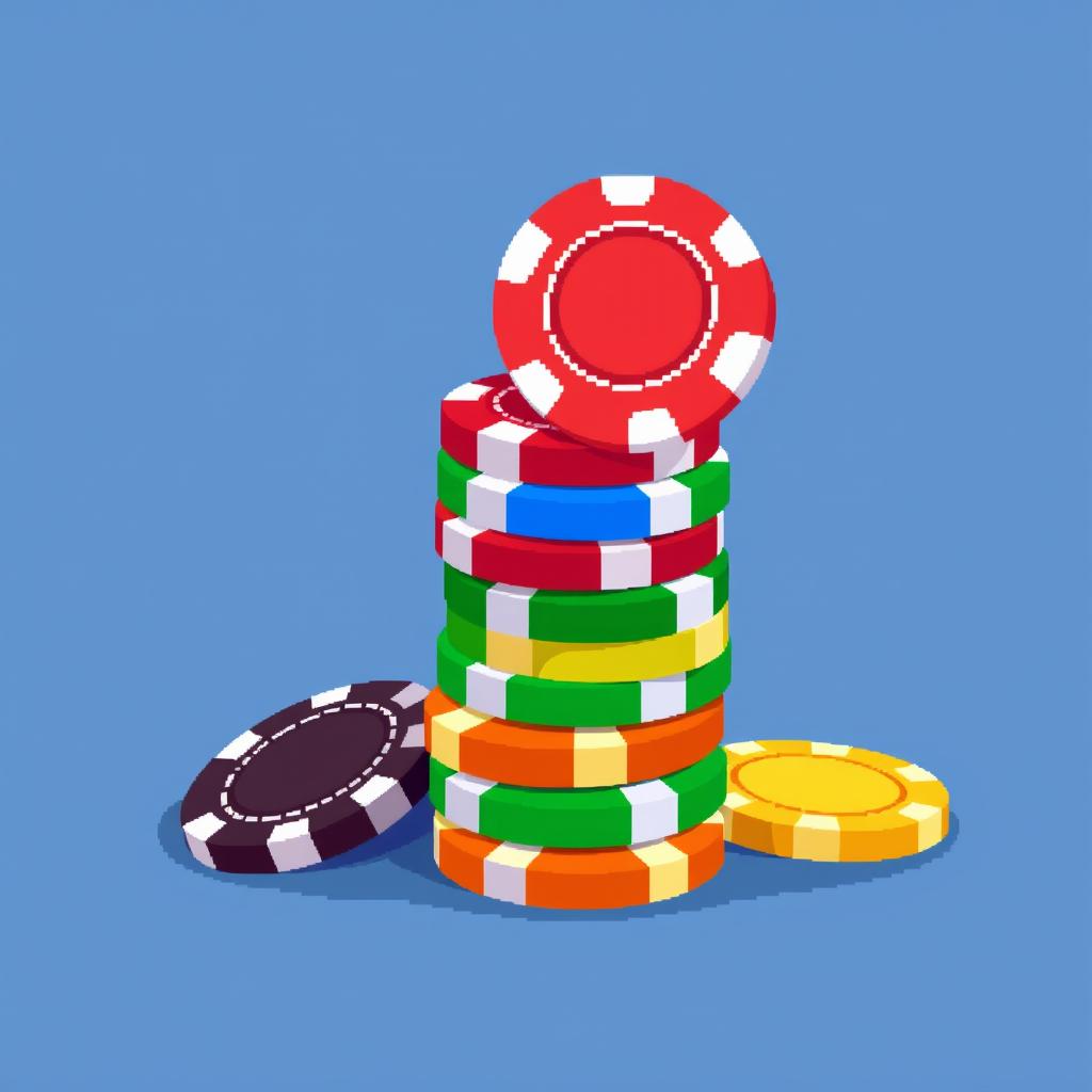 Vibrant Pixel Art Poker Chips Stack - Retro Gaming Aesthetic