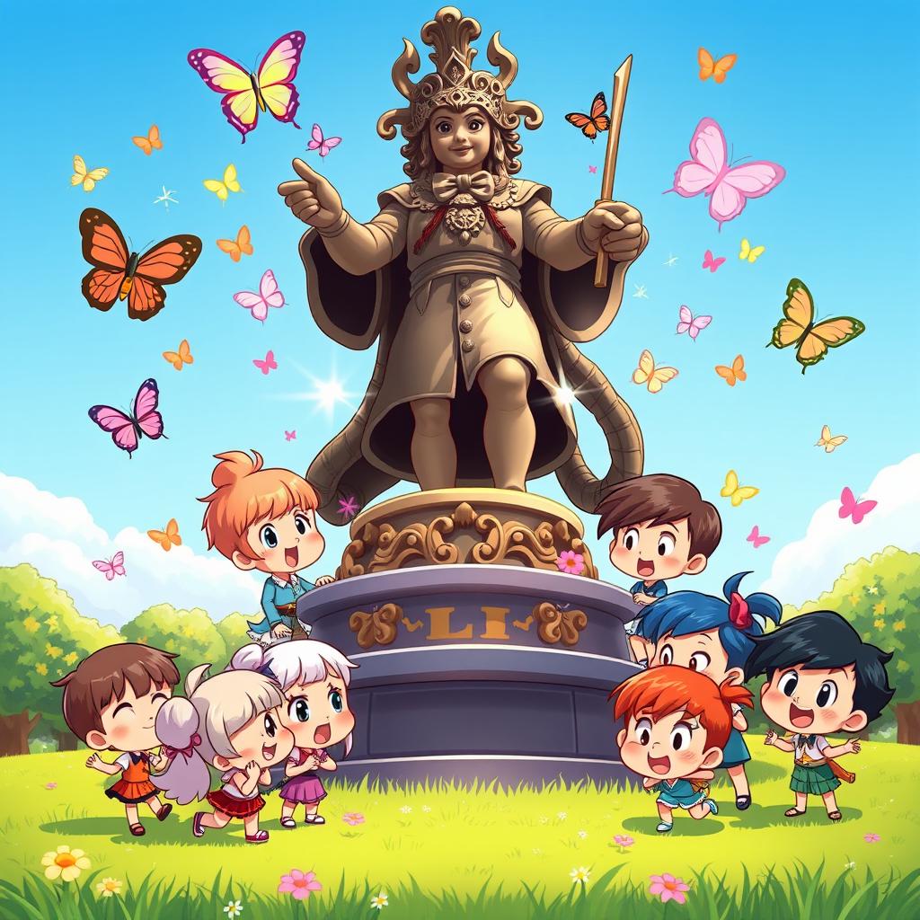 Charming Chibi Kids in a Magical Park Scene | Vibrant Cartoon Art