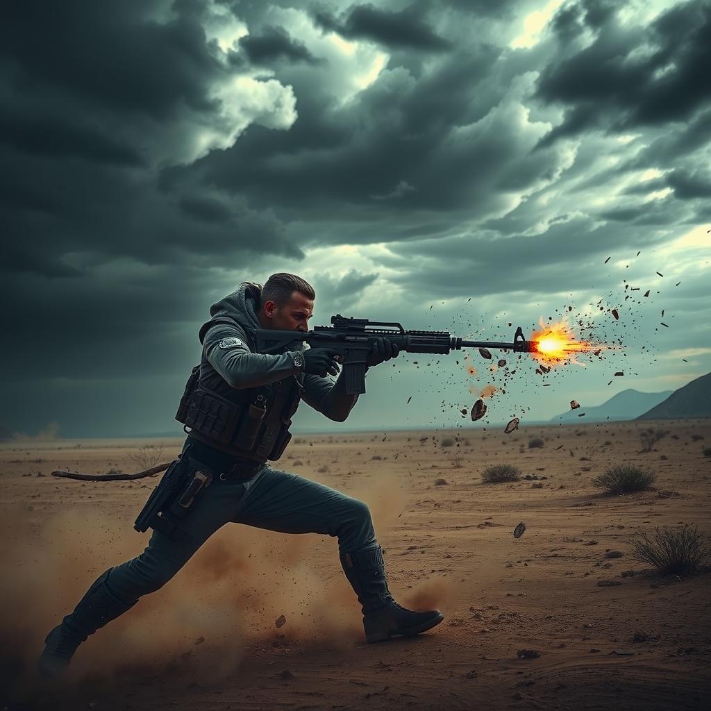 Fierce Battle in the Desert: A Modern Bounty Hunter's Showdown