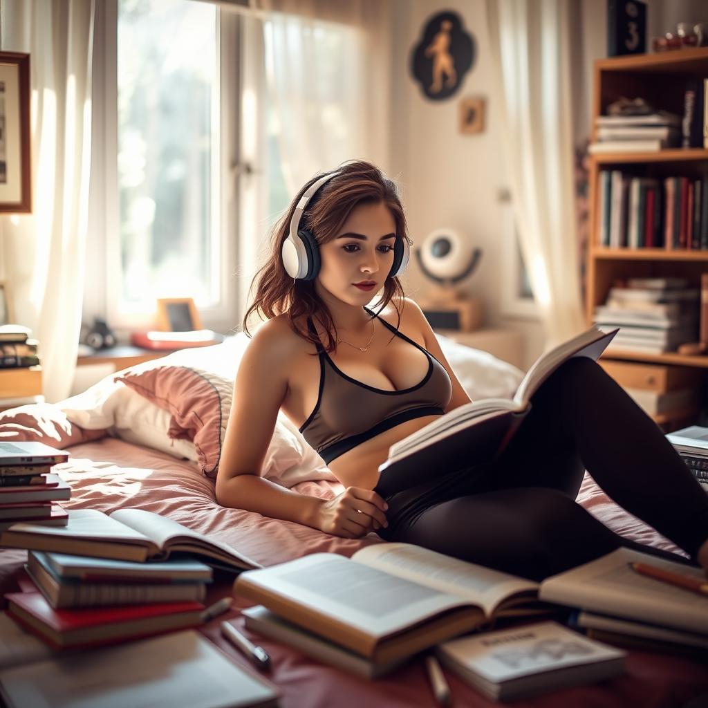 Cozy Study Vibes: Young Woman Studying in a Warm Atmosphere