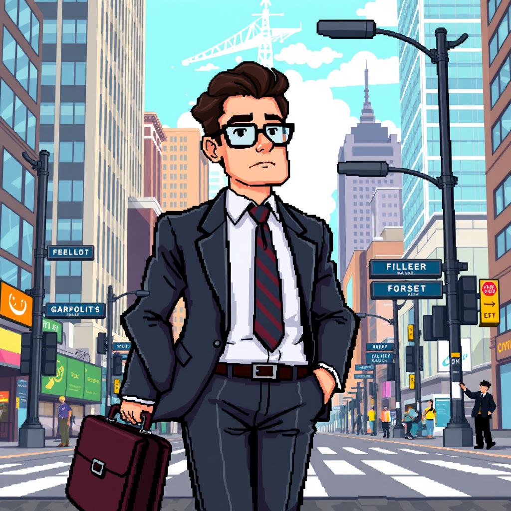 Dynamic Pixel-Art Businessman for Video Games | Idyllic