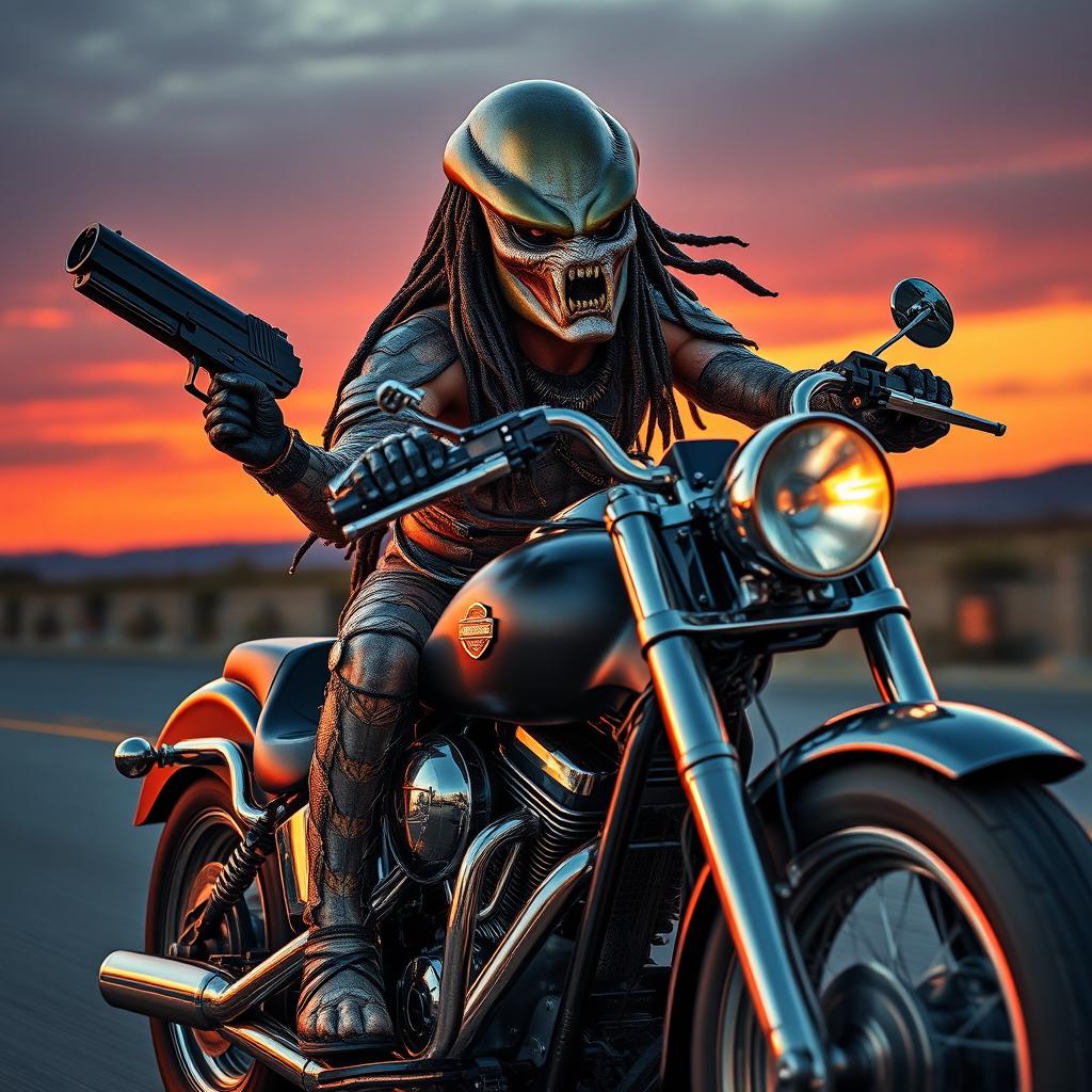 Alien Predator on Harley: A Cinematic Sunset Ride