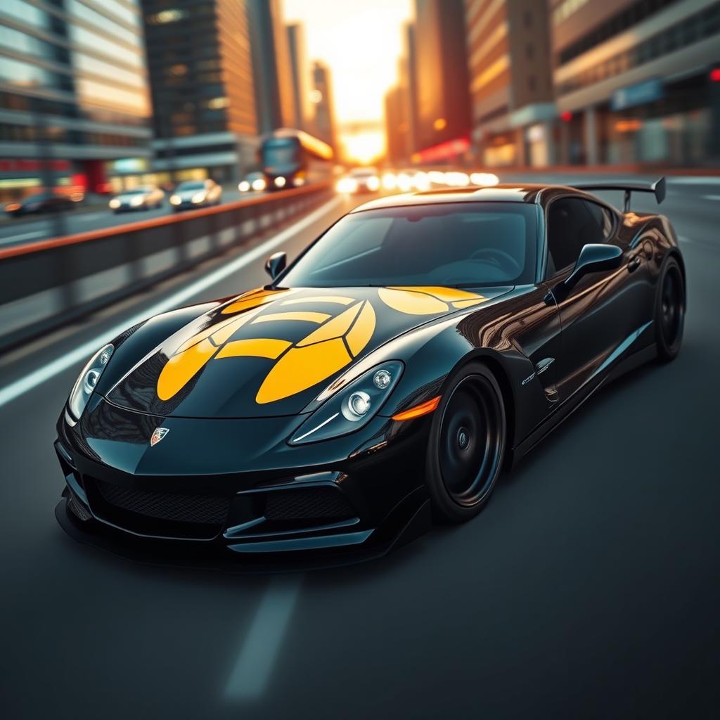 Sleek Black Sports Car: Dynamic Urban Elegance