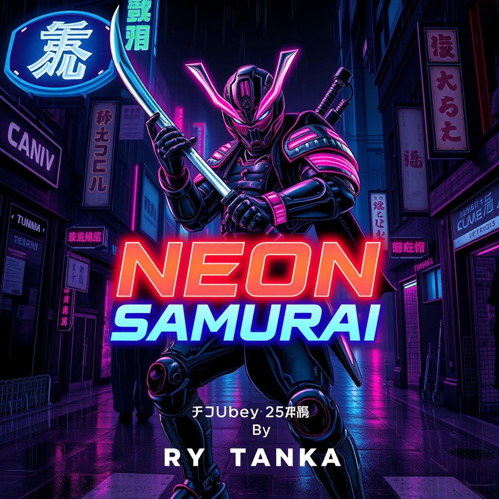 Neon Samurai Book Cover Design | Futuristic Cyberpunk Aesthetics