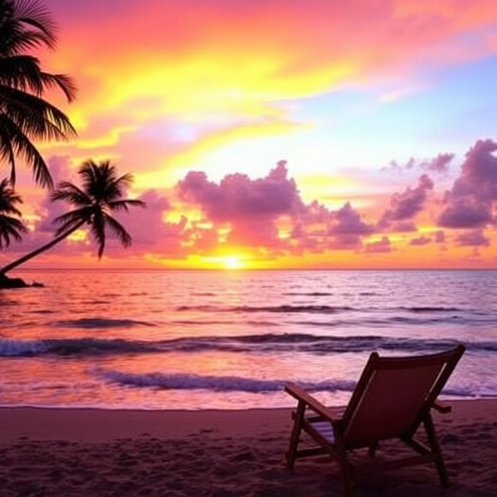 Tranquil Beach Sunset - A Serene Escape in Vibrant Hues