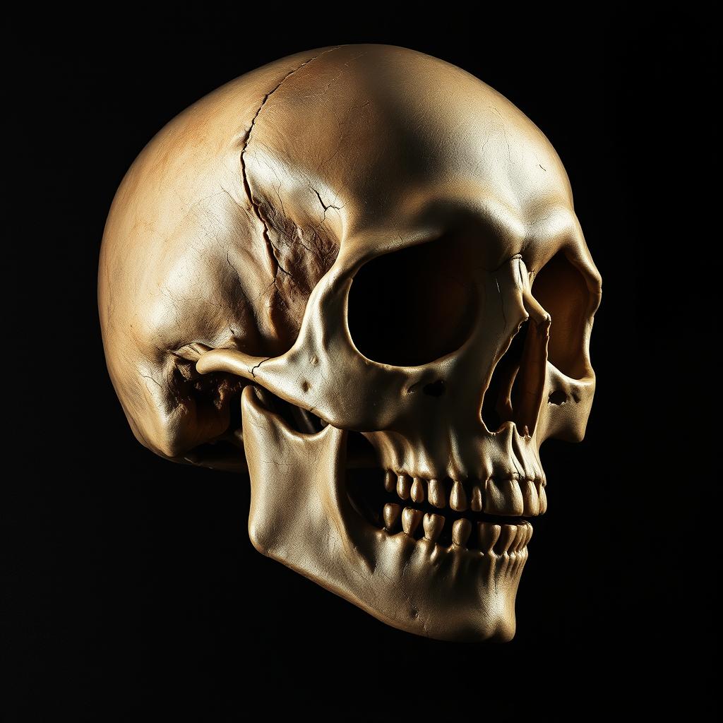 Artistic Portrayal of a Human Skull - Intricate Textures & Shadows
