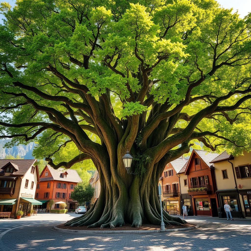 Explore the Timeless Charm of a Grand Tree in a Quaint Town