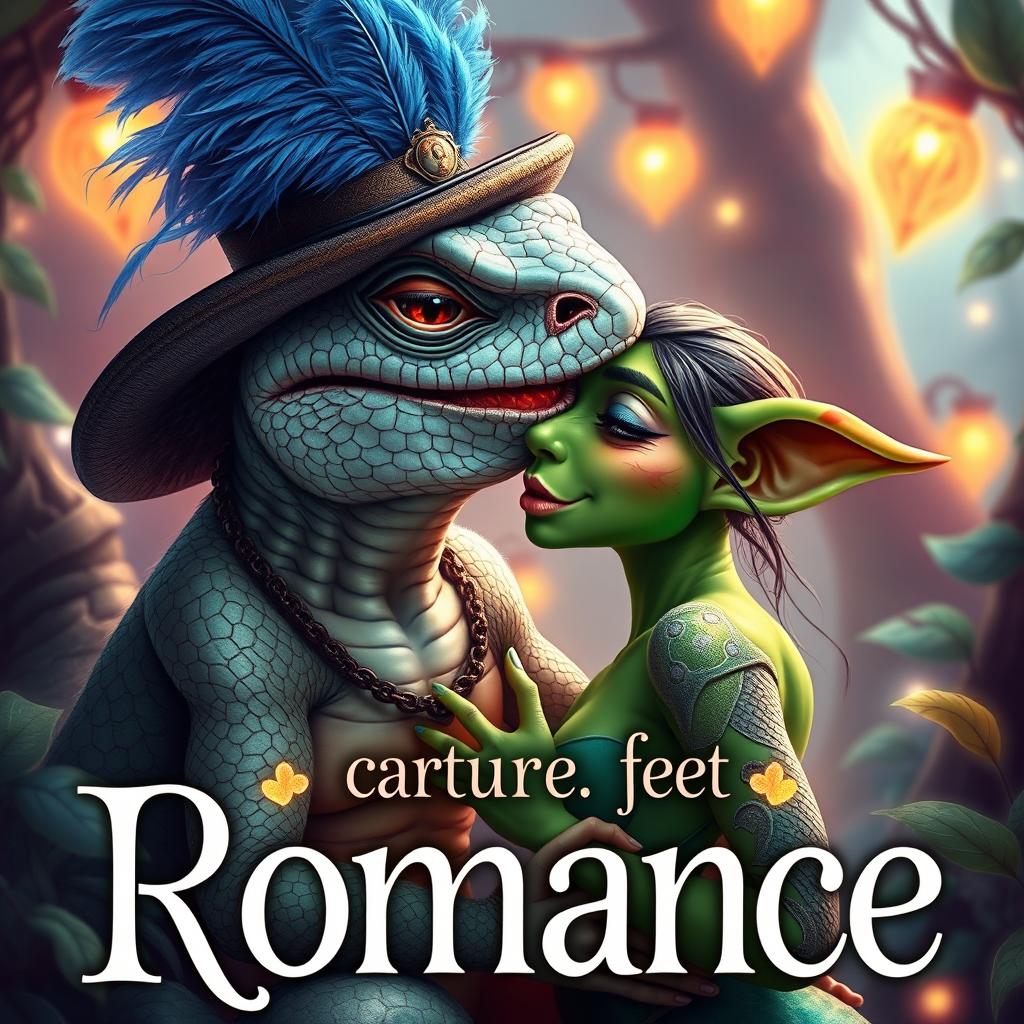 Steamy Romance Book Cover Featuring Kobold and Goblin