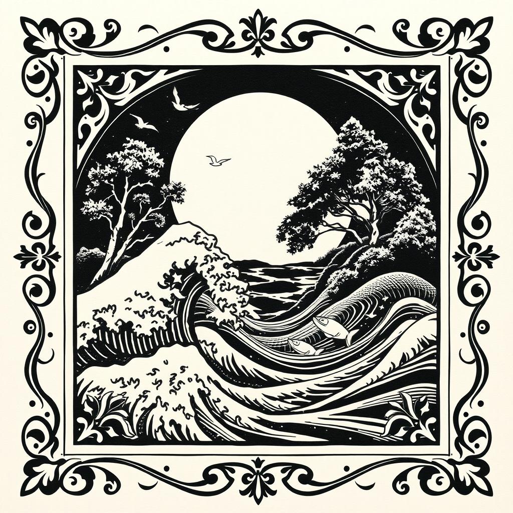 Captivating Linocut Nature Design | Intricate Patterns & Bold Lines