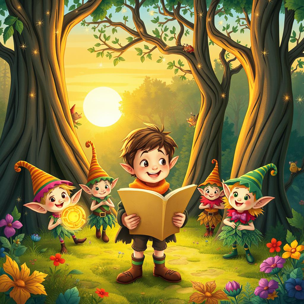 Enchanting Adventure: Sam and the Cheerful Elves in a Magical Forest