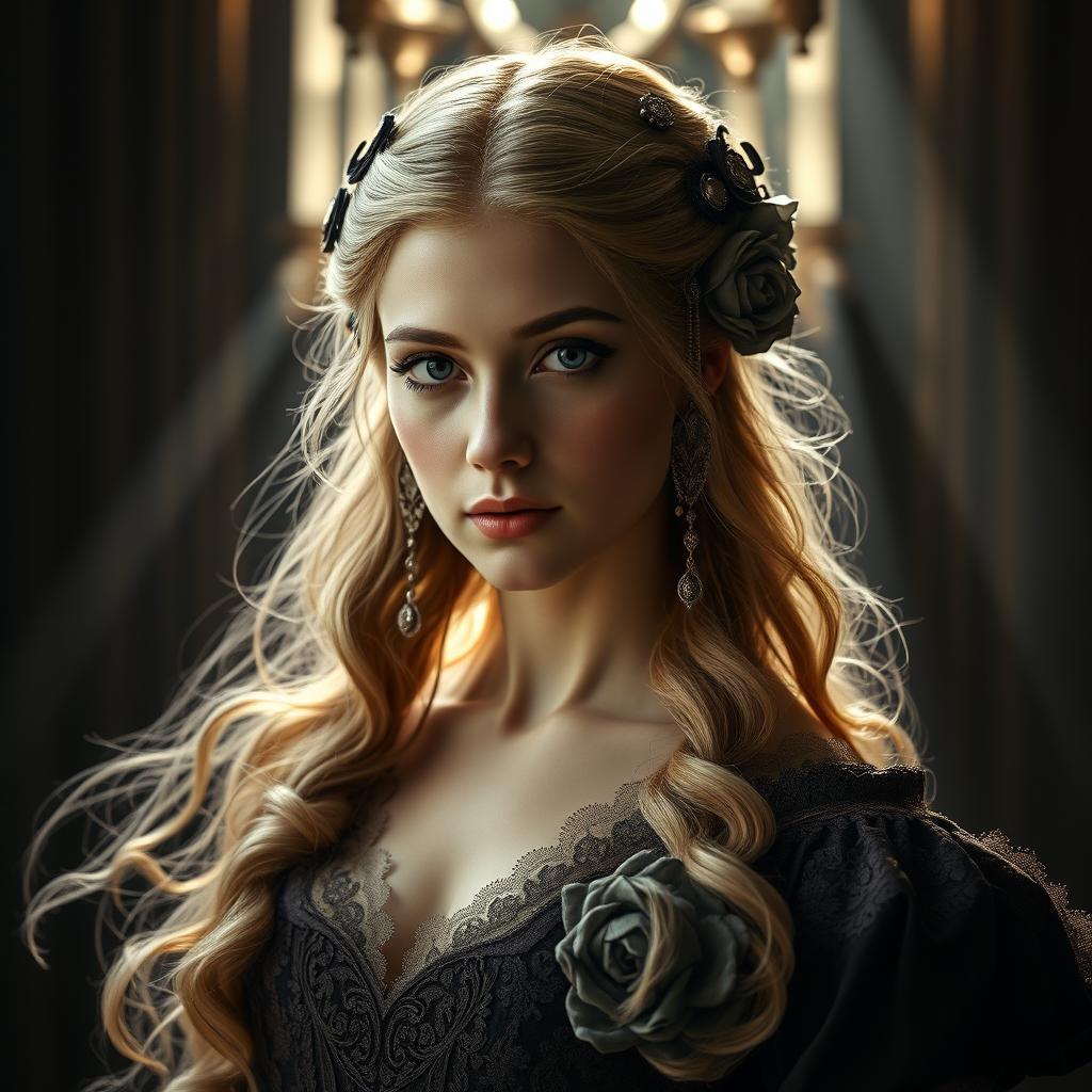 Captivating 1700s Portrait: Gothic Elegance and Baroque Beauty