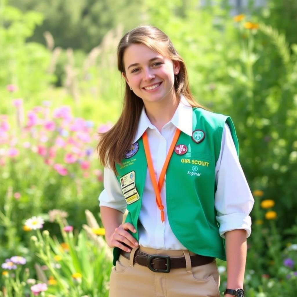 Confident Young Woman in Classic Girl Scout Uniform: A Cheery Outdoor ...