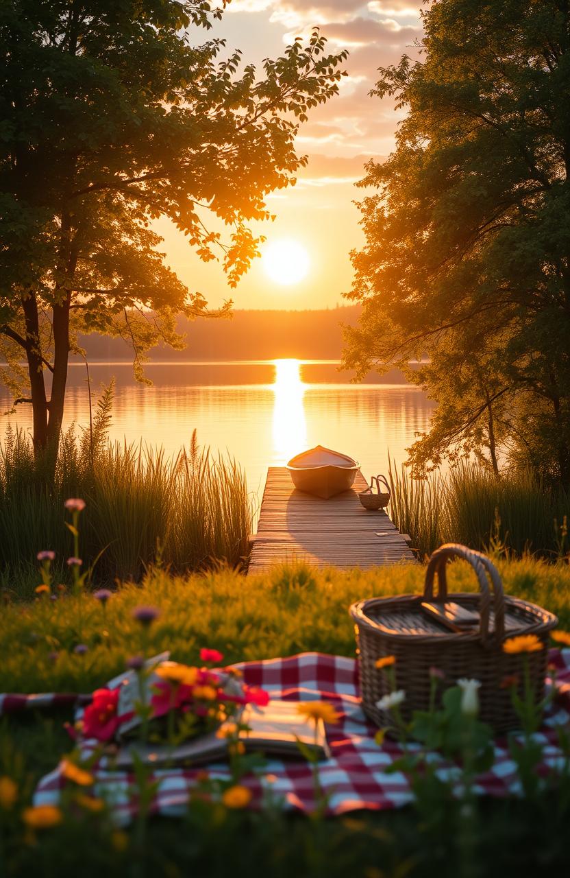 Nostalgic Sunset Over Serene Lake | Idyllic AI Images