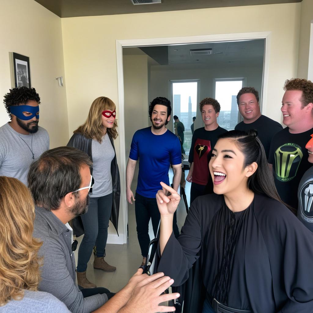 Diverse Superheroes in Action: A Vibrant Office Adventure