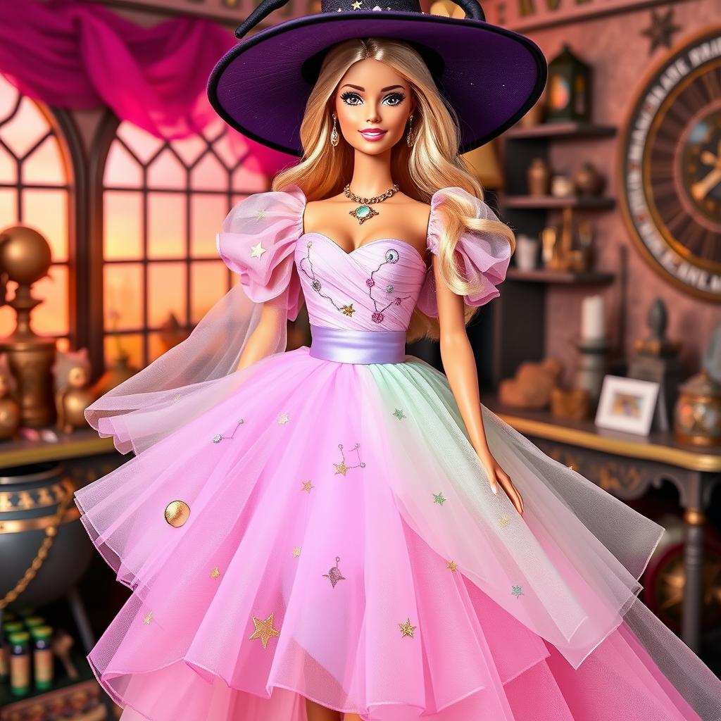 Enchanting Barbie Doll in Mystical Sunset Tulle Dress