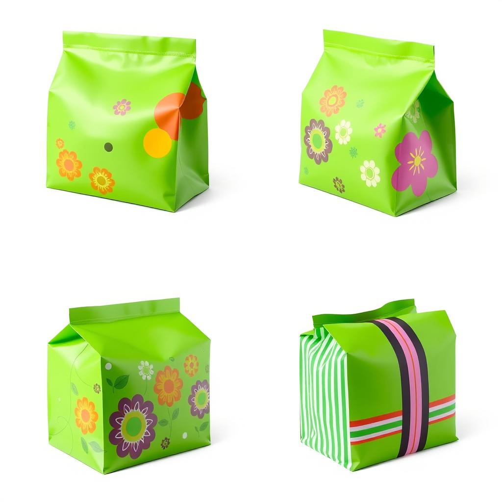 Vibrant Four-Sided Green Package Bags - Unique Patterns & Designs