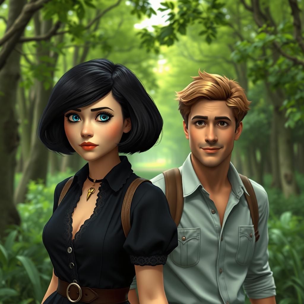 A Charming 1920s Adventure: Mysterious Duo in Lush Forest