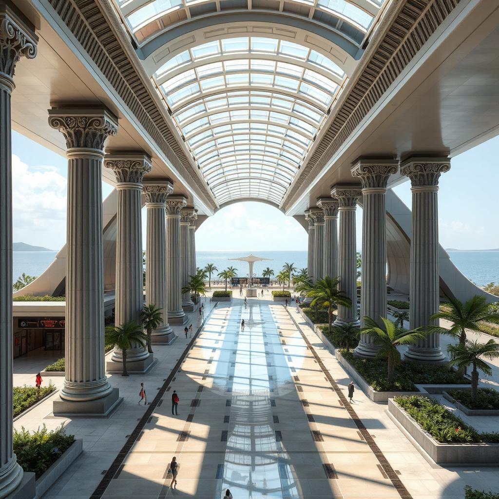 Futuristic Bus Station: A Blend of Classical Architecture and Modern Design