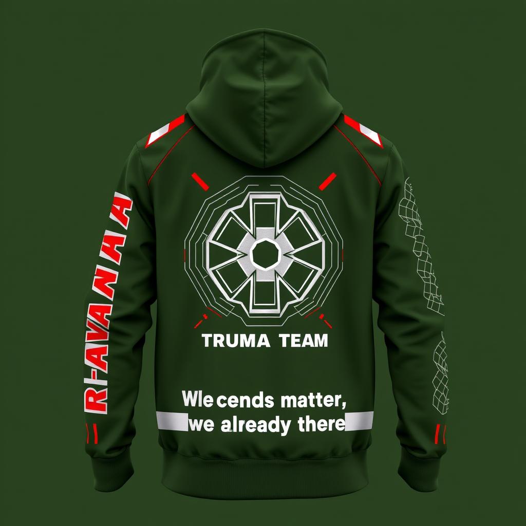 Military Green Trauma Team Hoodie - Dynamic Design with Emblem & Slogan