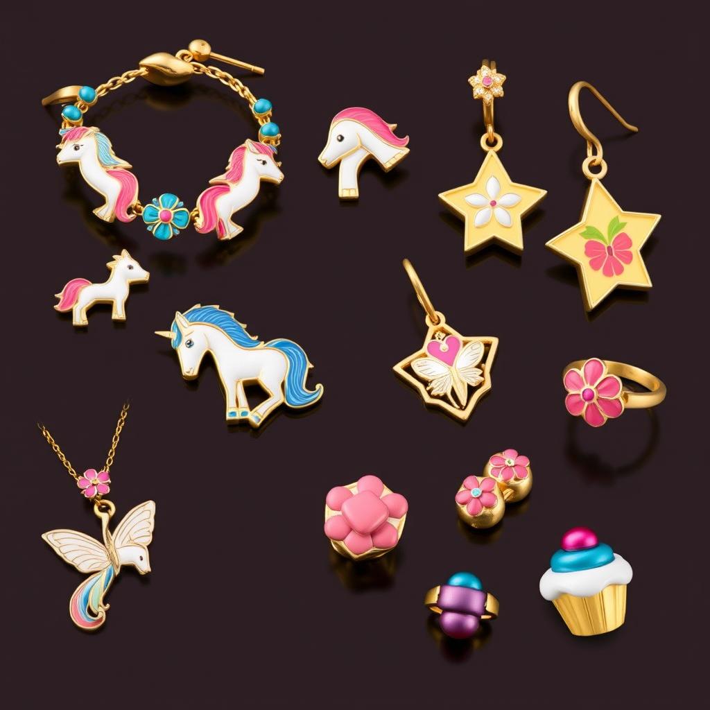 Whimsical Children's Gold Jewelry Collection | Vibrant Enamel Designs