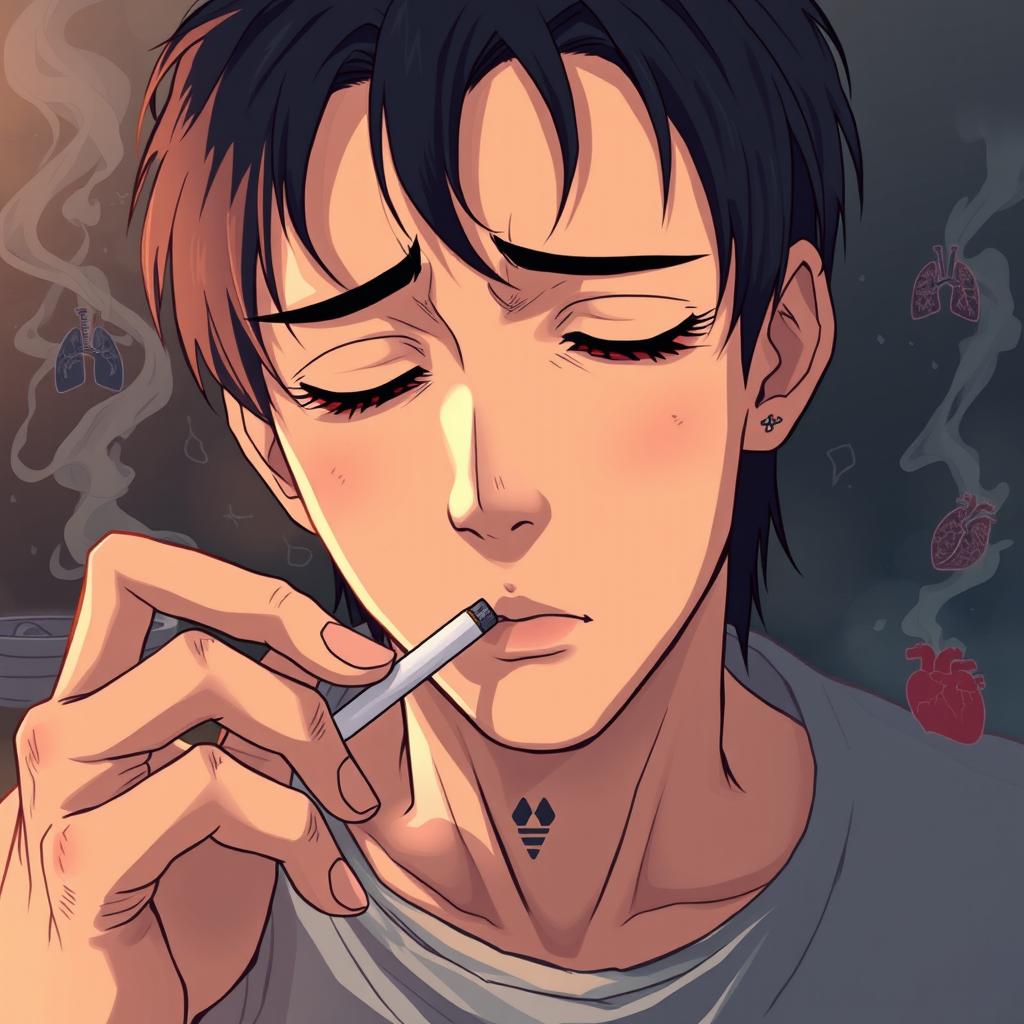 Realistic Anime Illustration: The Impact of Smoking Addiction
