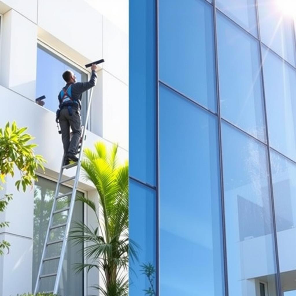 Stunning Window Cleaning Scene: A Visual Contrast of Pristine vs. Dirty