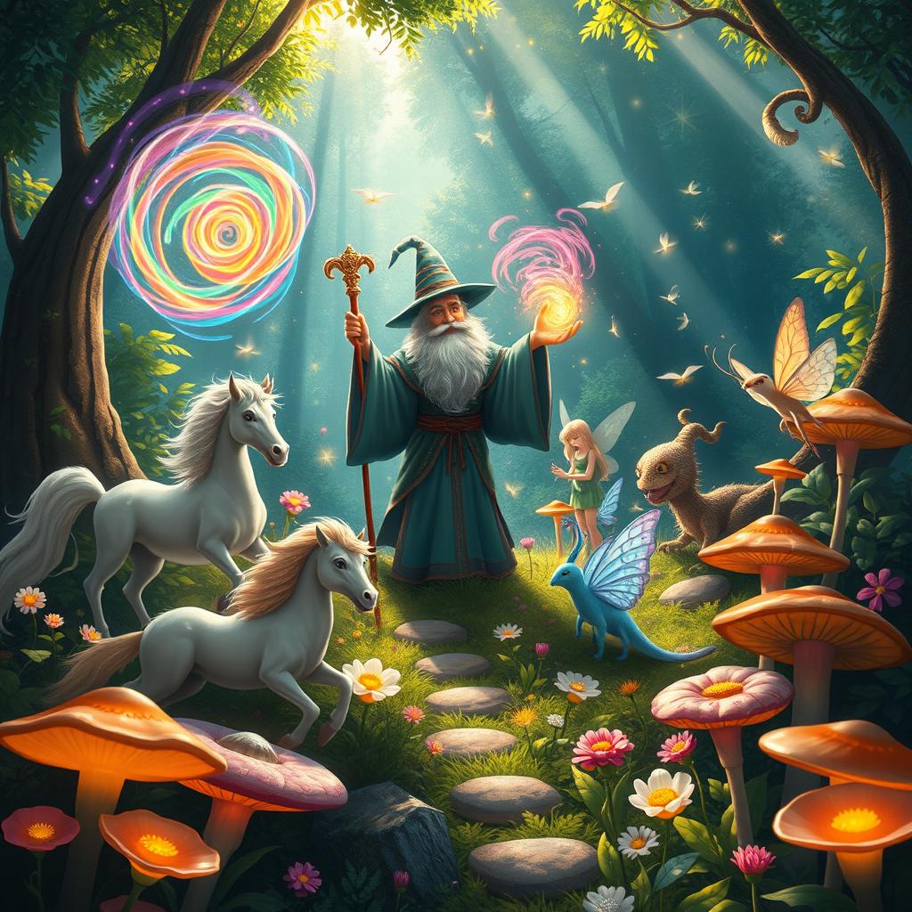 Whimsical Gathering of Mythical Creatures in a Magical Forest