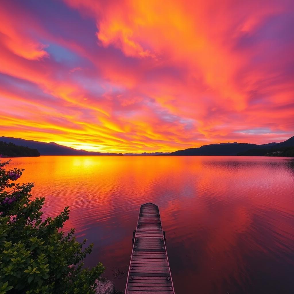 Stunning Sunset Over Calm Lake - AI-Enhanced Landscape Photography