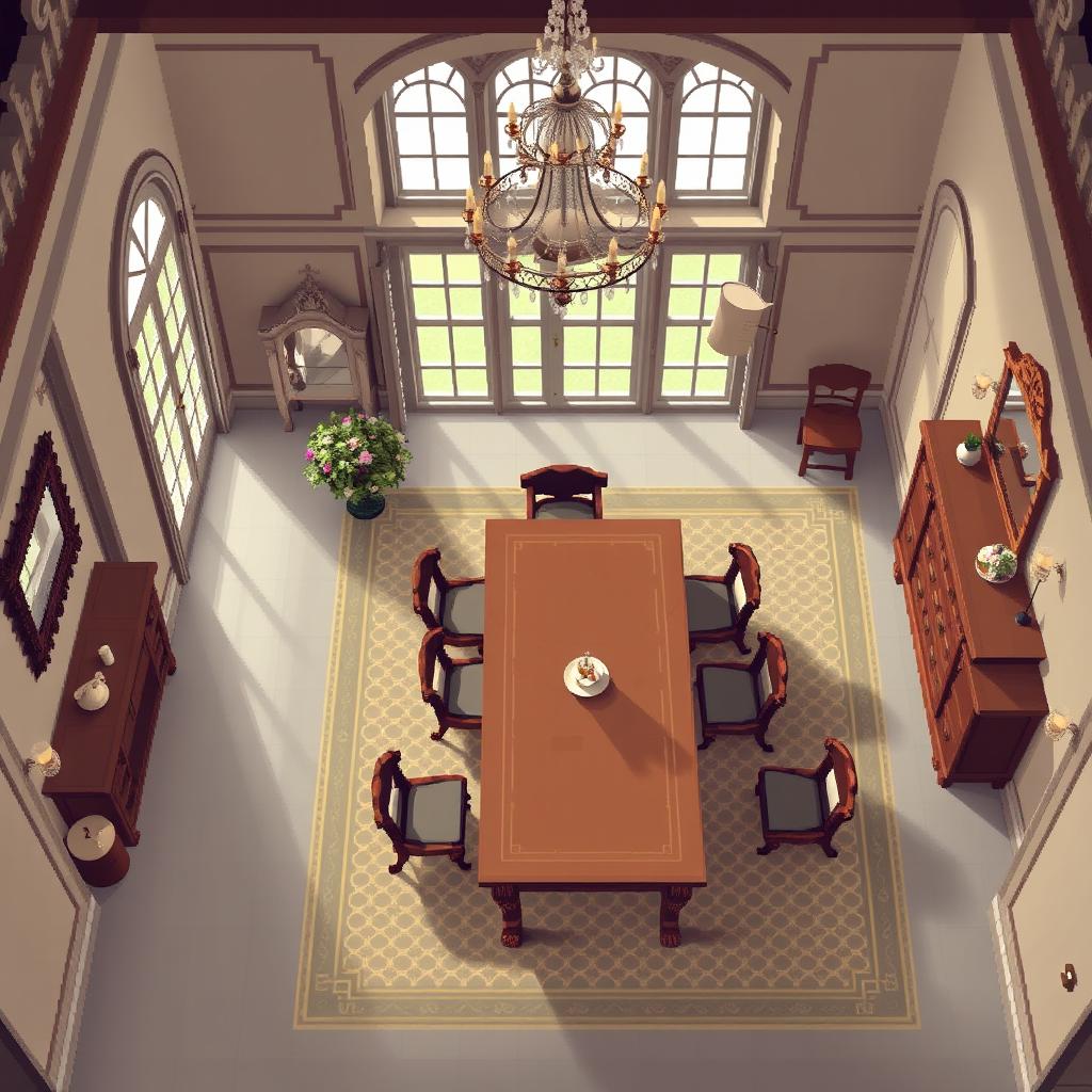 Luxurious Pixel Art Dining Room in an Ancient Mansion