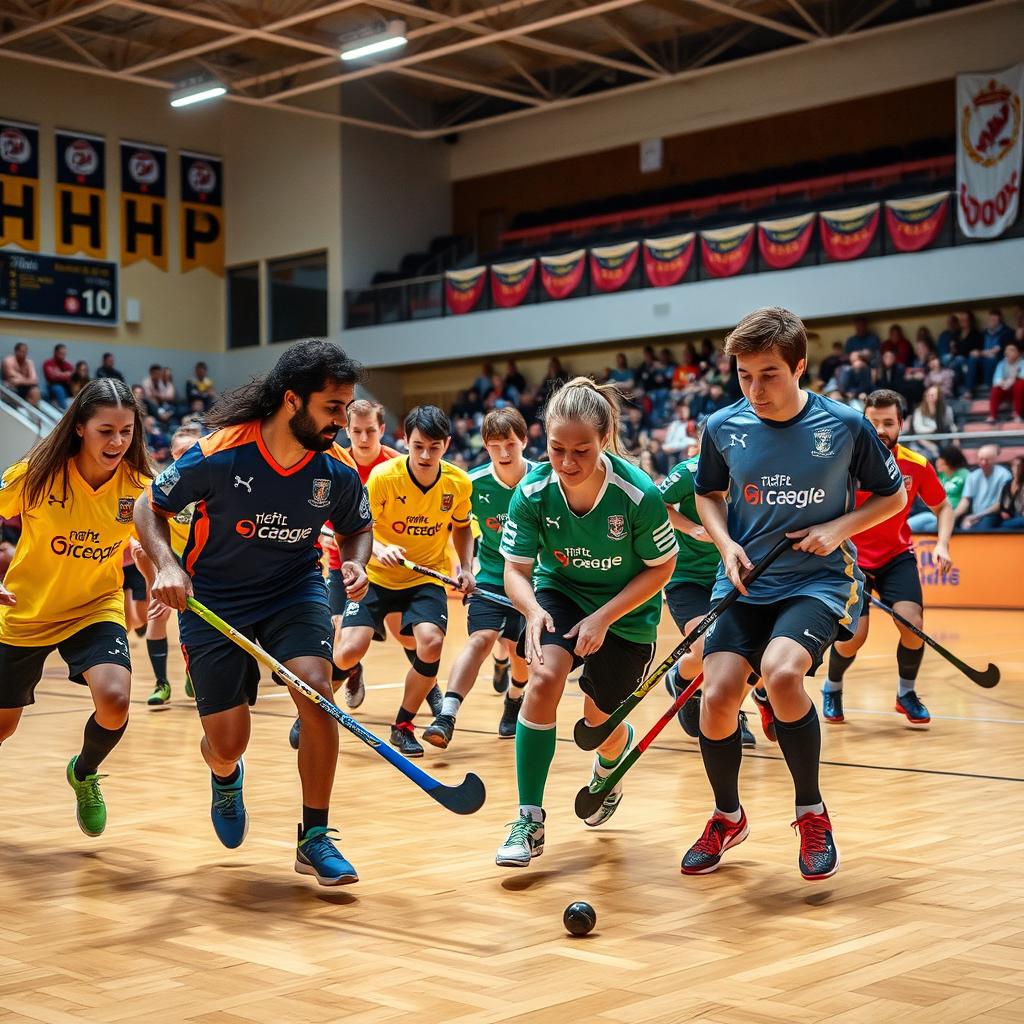 Dynamic Floorball Match: Capturing Sportsmanship and Teamwork