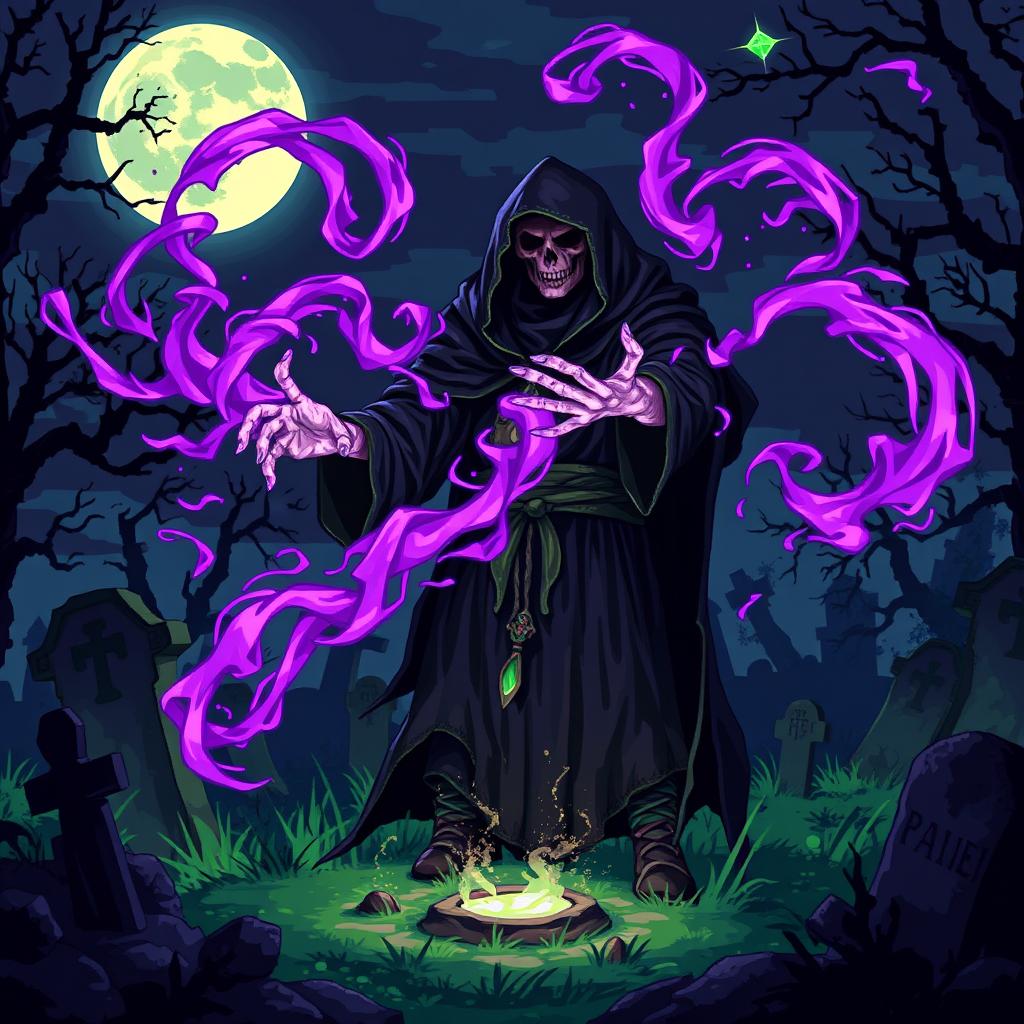 Pixel Art Necromancer: Dark Magic in a Graveyard