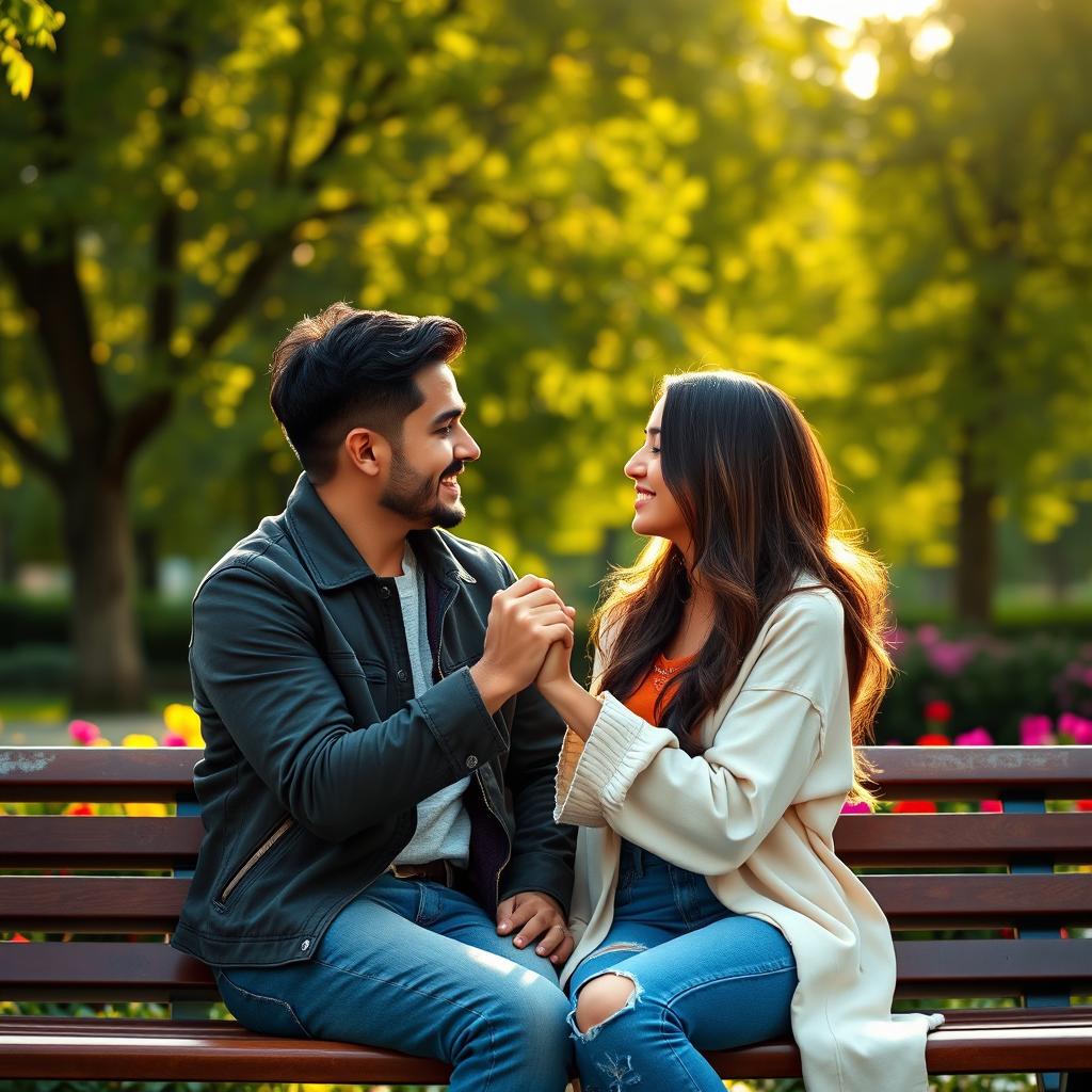 Romantic Park Scene: A Beautiful Gesture of Love