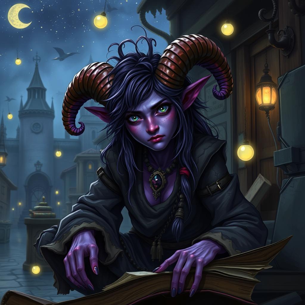 Mystical Tiefling Wizard in Enchanted City – A Stunning AI-Generated Image