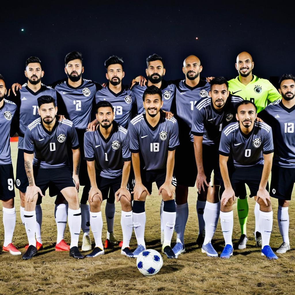 Energetic Soccer Team Group Photo at Night | Idyllic Ideas