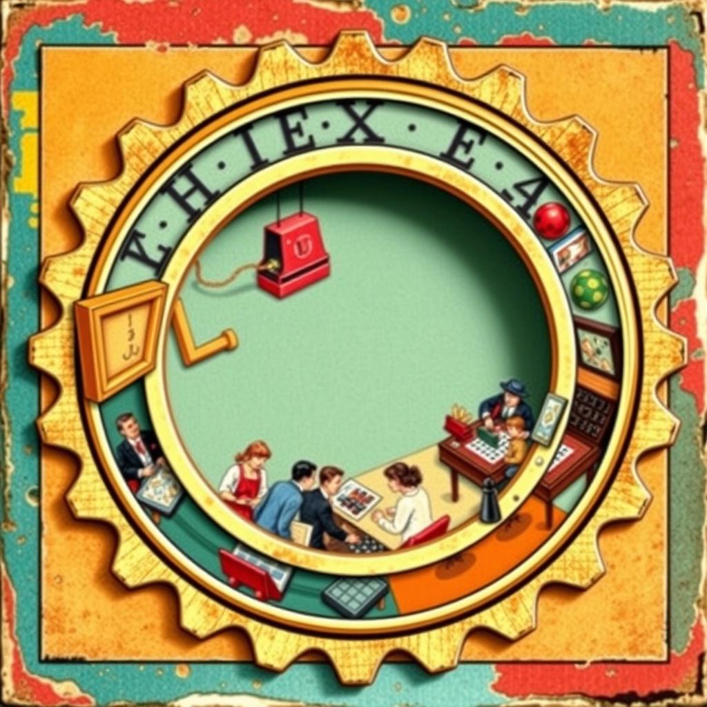 Whimsical Board Game Artwork in Vintage Postage Stamp Style