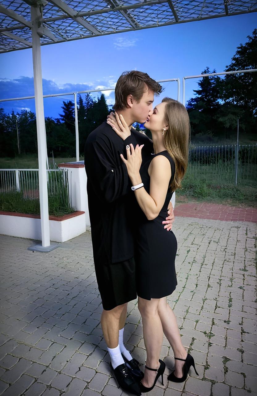 Romantic Twilight Embrace: Capturing Young Love in a Park