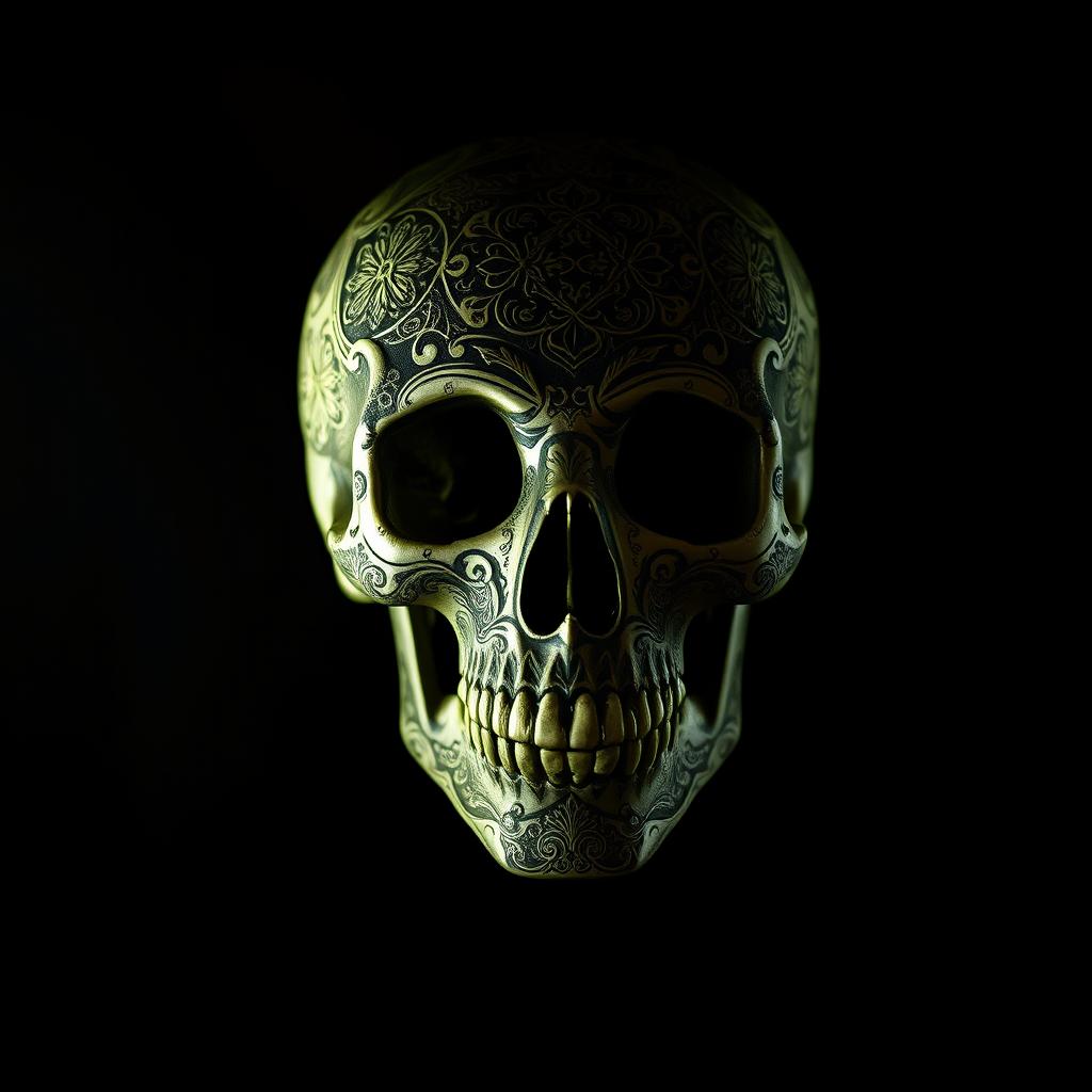 Intricate Skull Engraving: A Dark Artistic Masterpiece