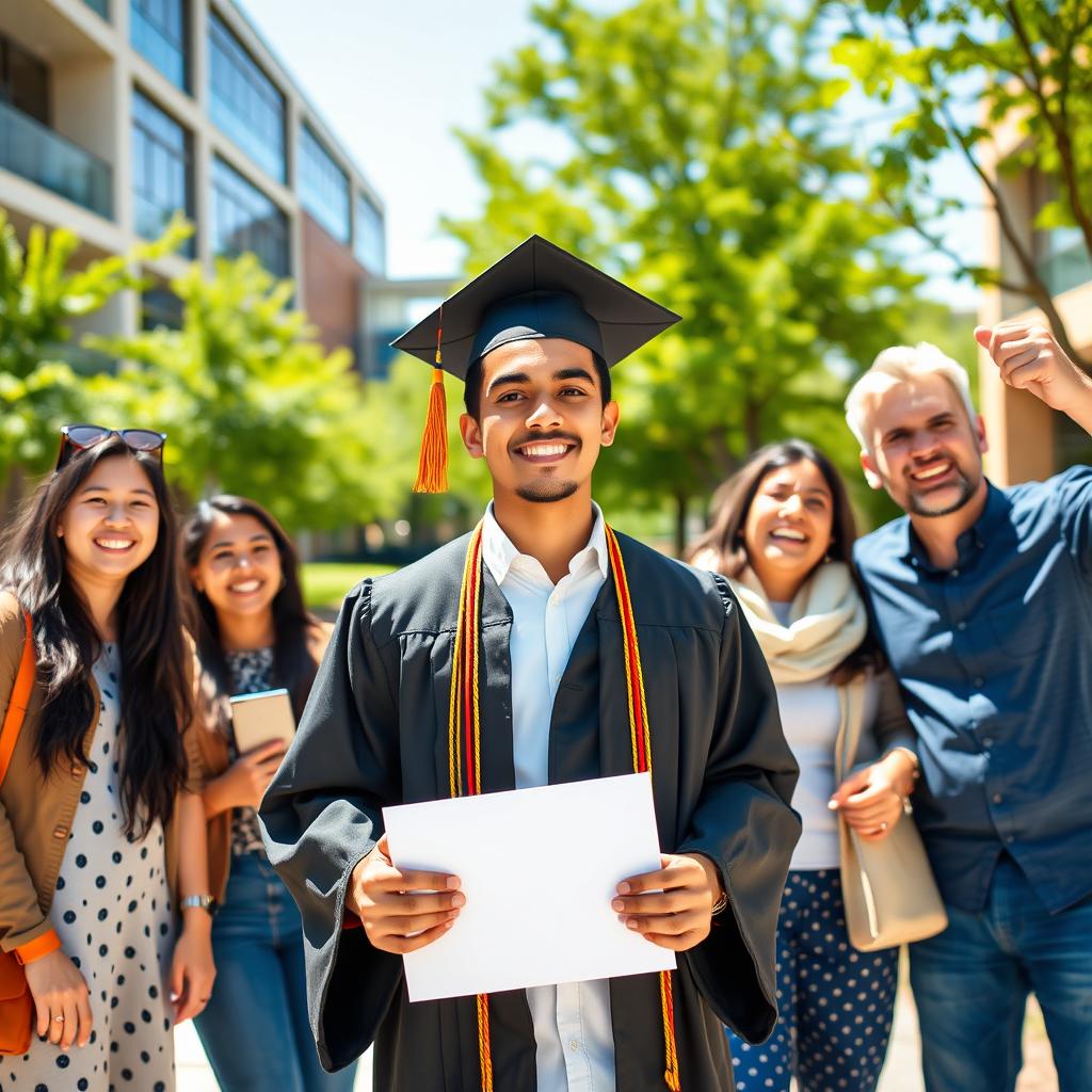 Celebrating Graduation: A Young Latino Engineer's Joyful Achievement