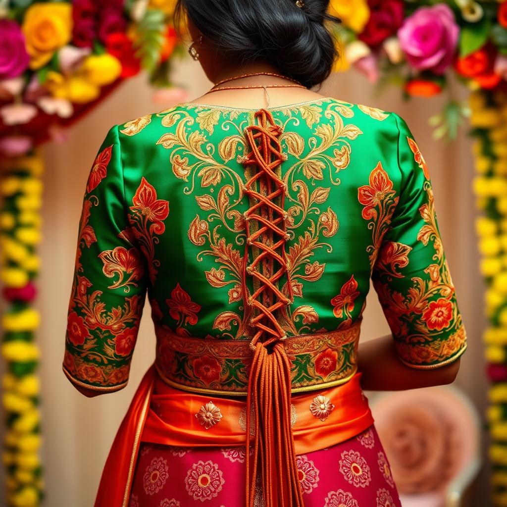 Elegant Indian Blouse Design for Mehendi Ceremony | Vibrant Floral Patterns