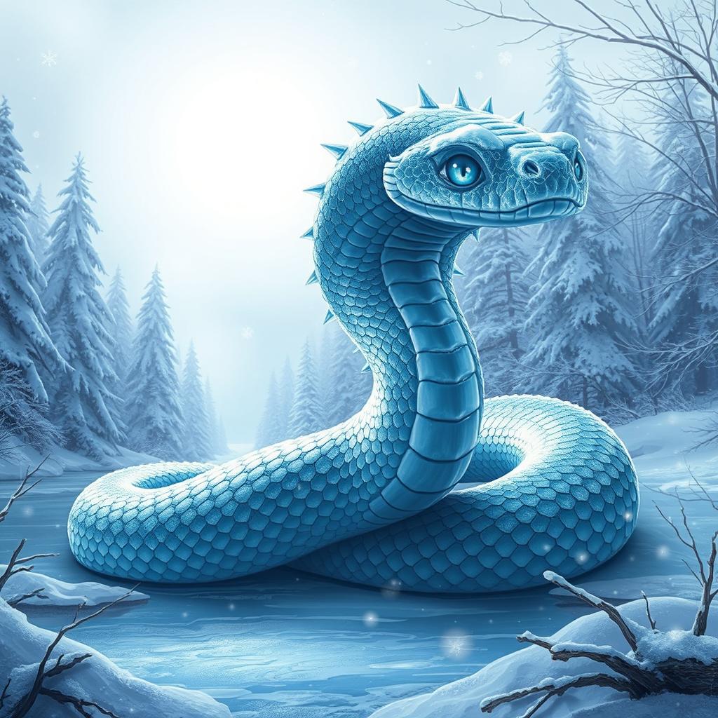 Majestic Ice Snake: Enchanted Winter and Dark Fantasy Landscapes