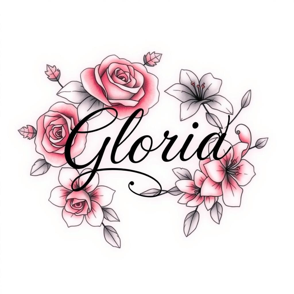 Elegant 'Gloria' Tattoo Design with Floral Accents