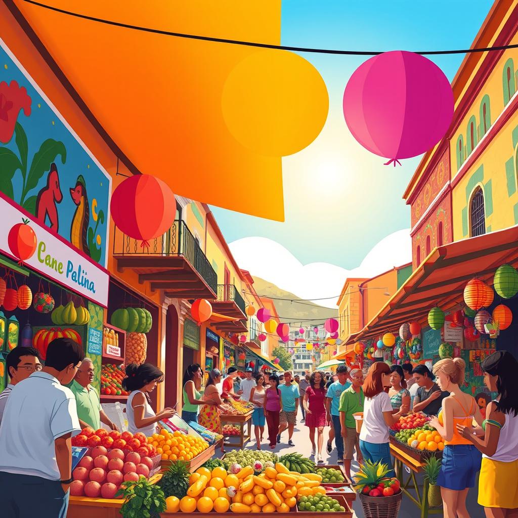 Colorful Street Market Illustration: Experience the Vibrancy of Latin ...