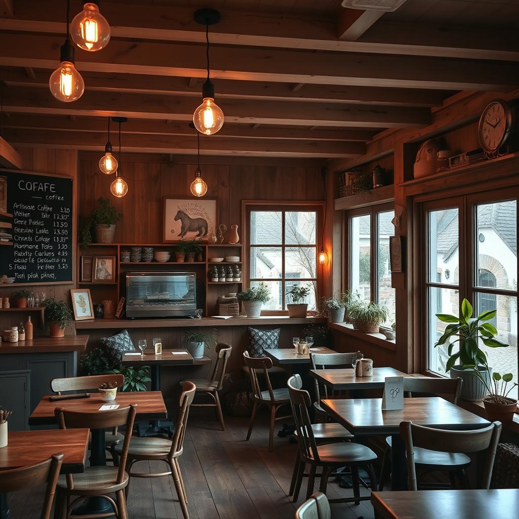 Charming Rustic Cafe Interior: Warm & Inviting Atmosphere