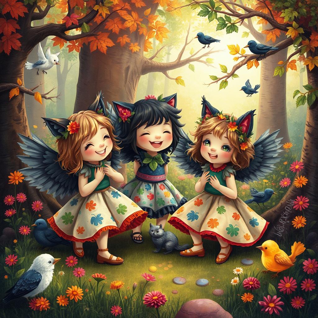 Whimsical Fantasy: Enchanted Children Inspired by Cats and Crows