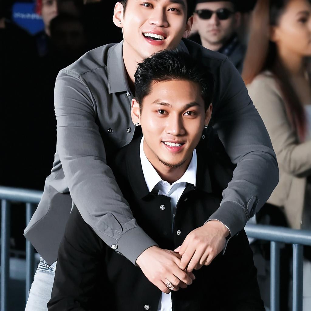 Joyful Piggyback Ride at a Vibrant Outdoor Concert