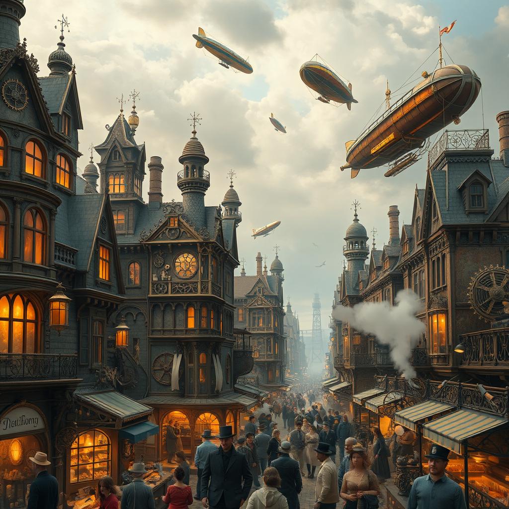 Explore a Vibrant Steampunk Cityscape: Architectural Marvels and Airships