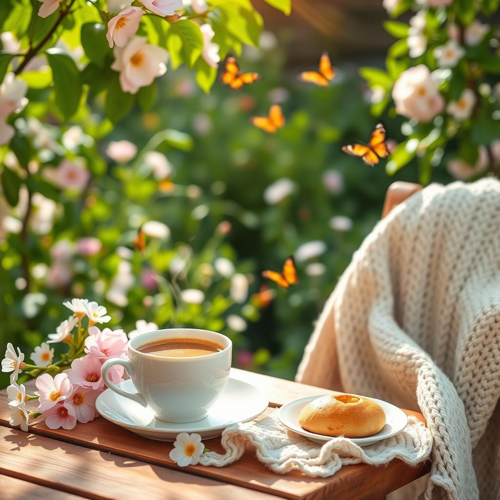 Cozy Spring Morning: Coffee, Pastries & Blooming Flowers