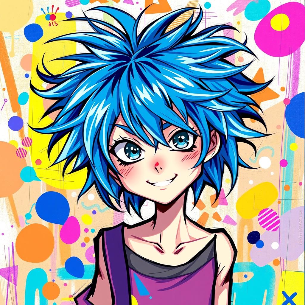 Vibrant Character Design: Eccentric Blue-Haired Adventurer