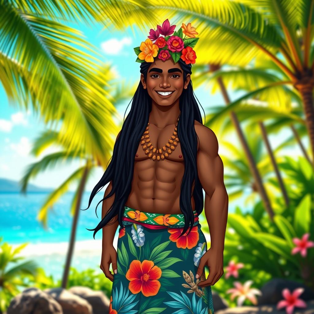 Vibrant Polynesian Character in Tropical Paradise | Idyllic AI