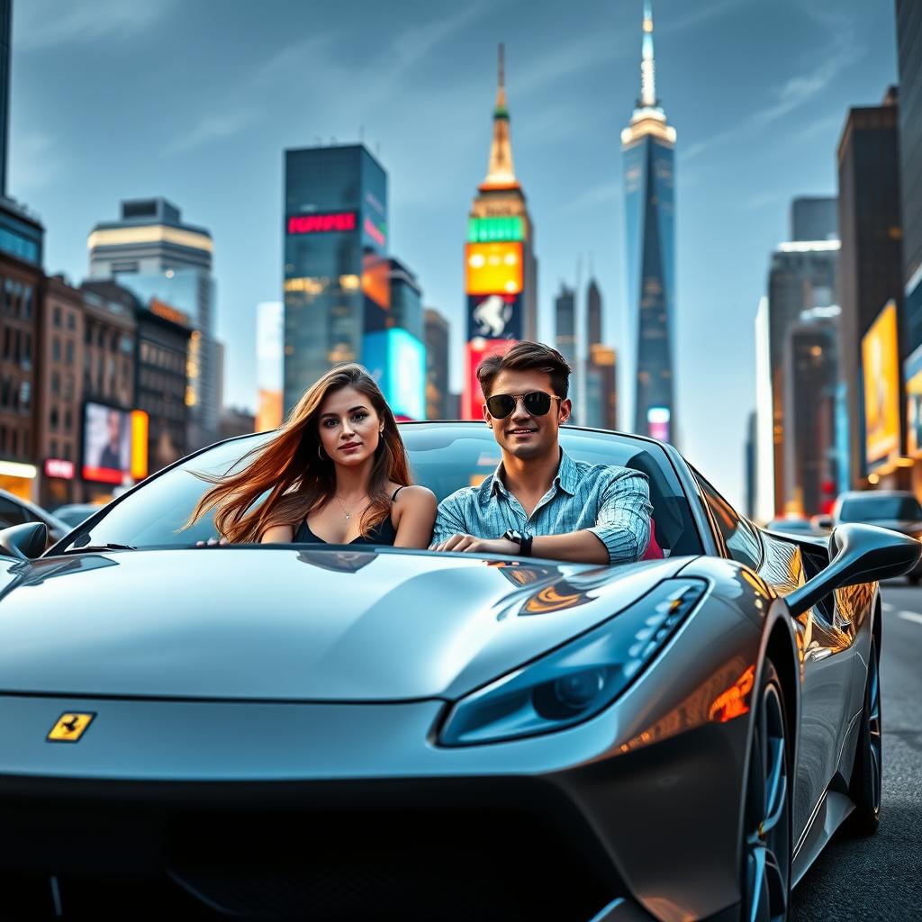 Experience Luxury and Glamour: Young Couple in a Ferrari Against NYC ...